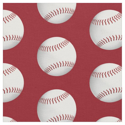 baseballs softballs pattern on red sports fabric | Zazzle