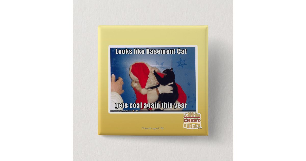 Basement Cat gets coal Pinback Button | Zazzle