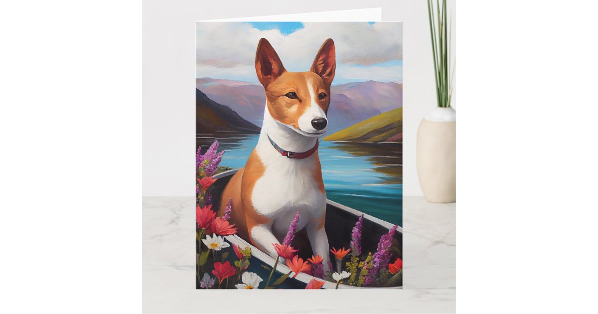 Basenji Dog on a Paddle: A Scenic Adventure Card | Zazzle