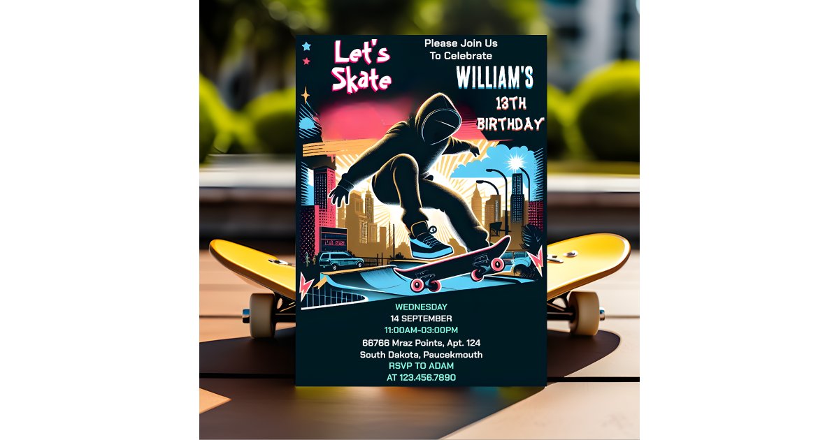 Bash Scooter Jump Zone Skateboarding 13th Birthday Invitation | Zazzle