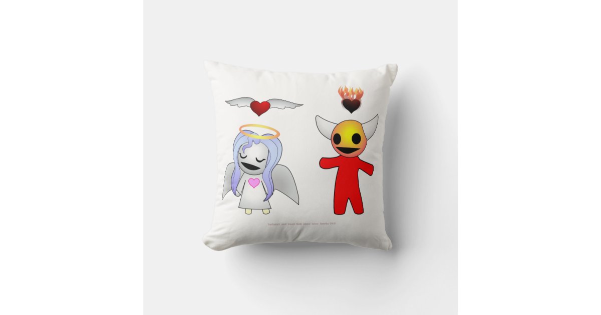 Bashful Candy Angel and Devil Doll Throw Pillow | Zazzle