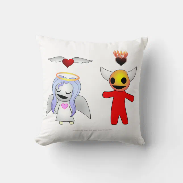 Bashful Candy Angel and Devil Doll Throw Pillow | Zazzle
