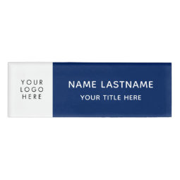 Basic Add Logo Modern Navy Blue White Magnet Title Name Tag | Zazzle