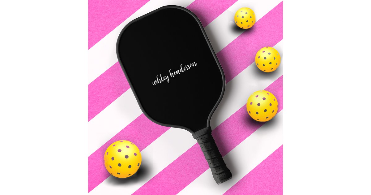 Basic Black and White Monogram Cursive Name Pickleball Paddle | Zazzle