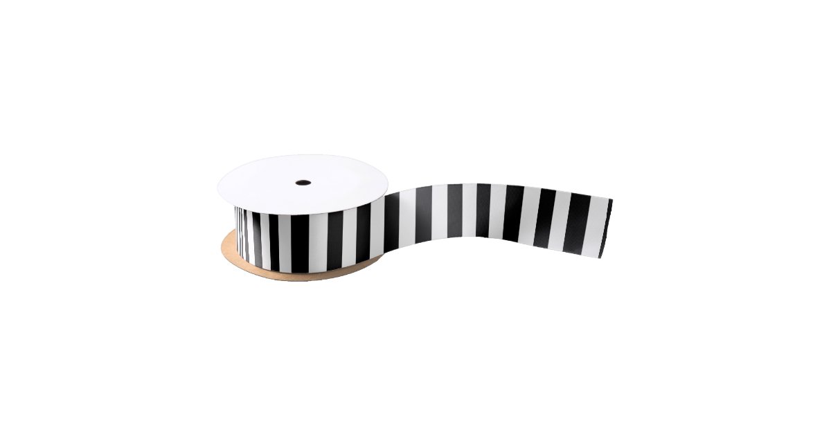 Basic Black and White Vertical Stripes Satin Ribbon | Zazzle