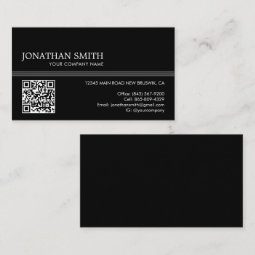 Basic Black Minimal Striped QR Code Business Card | Zazzle
