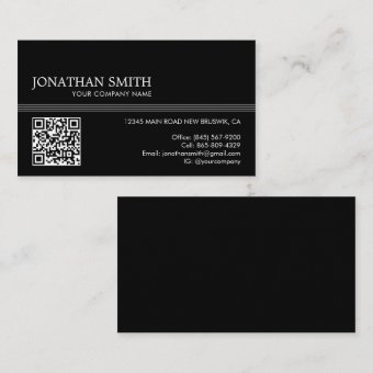 Basic Black Minimal Striped QR Code Business Card | Zazzle