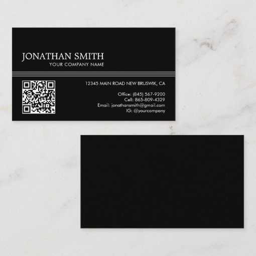 Basic Black Minimal Striped QR Code Business Card | Zazzle