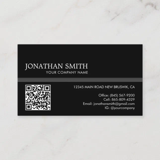 Basic Black Minimal Striped QR Code Business Card | Zazzle