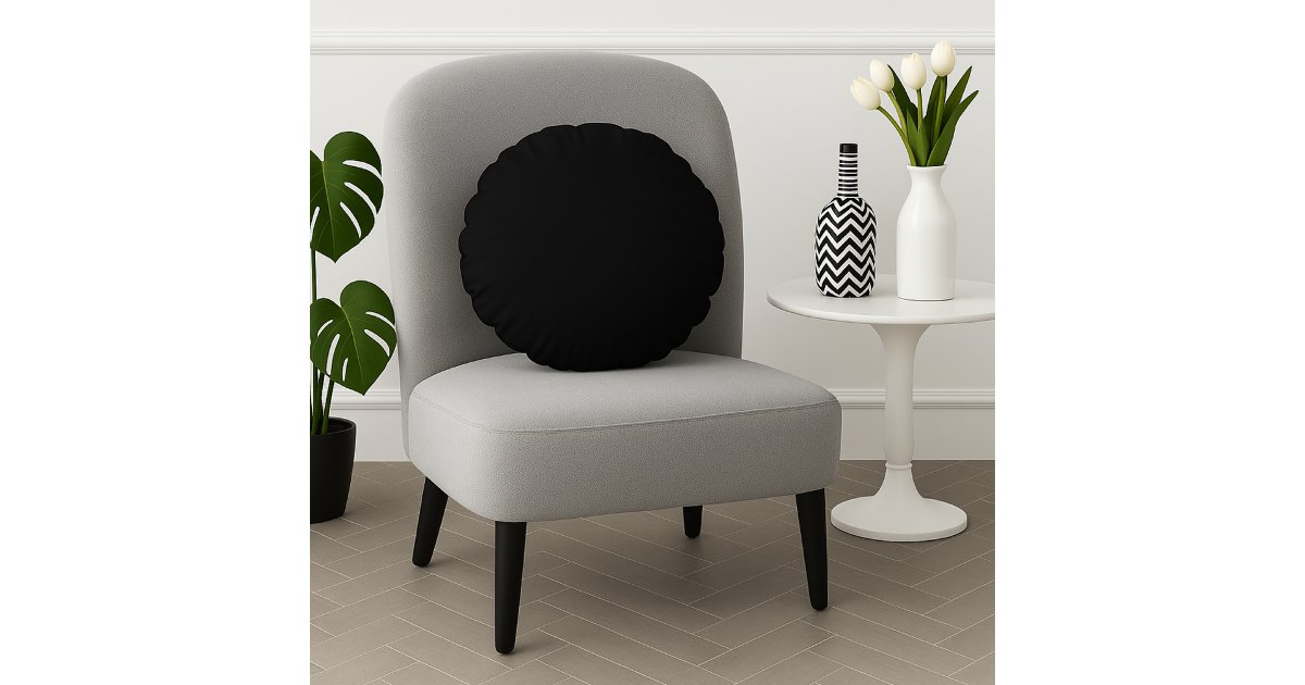 Basic Black Solid Color Plain Simple Minimal, Round Pillow | Zazzle