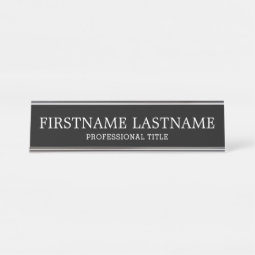Basic Black White Traditional Name and Title Desk Name Plate | Zazzle