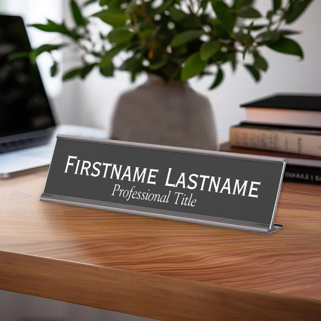 Basic Black with White Name and Professional Title Desk Name Plate | Zazzle
