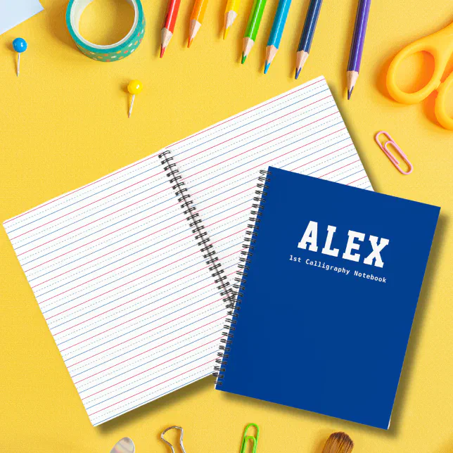 Basic Blue Personalized Kindergarten Calligraphy Notebook | Zazzle
