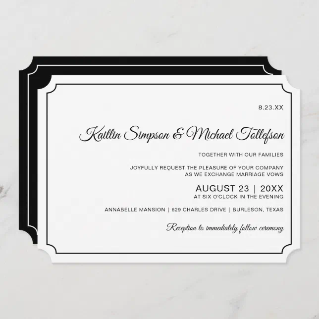 Basic Border Elegant Wedding Invitations (Black) | Zazzle
