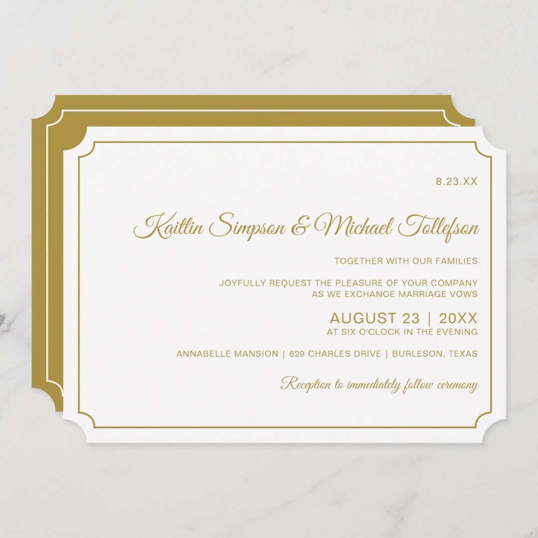 Basic Border Elegant Wedding Invitations (Gold) | Zazzle