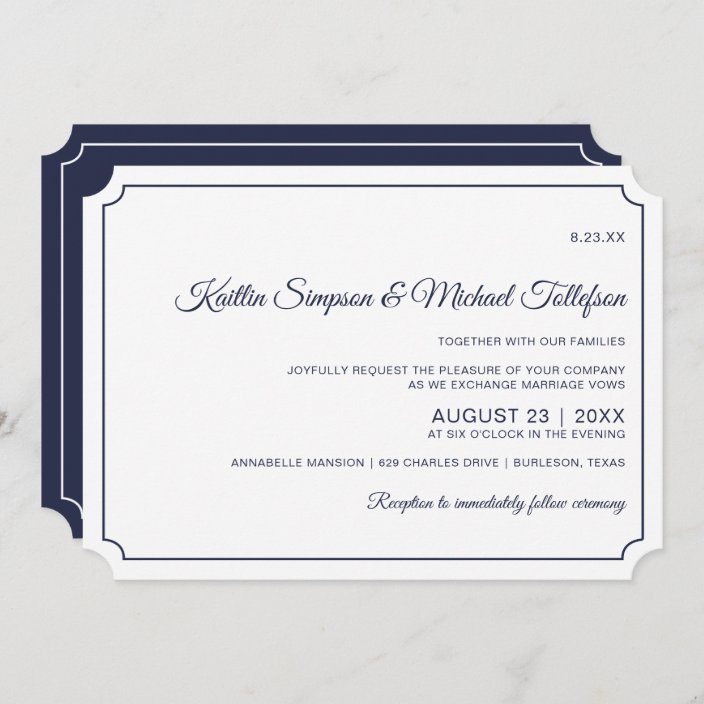 Basic Border Wedding Invitations (Dark Navy Blue) | Zazzle.com