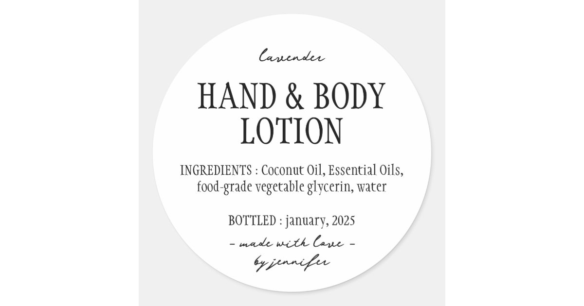 Basic Bottle Hand Body Lotion Ingredients Classic Round Sticker | Zazzle