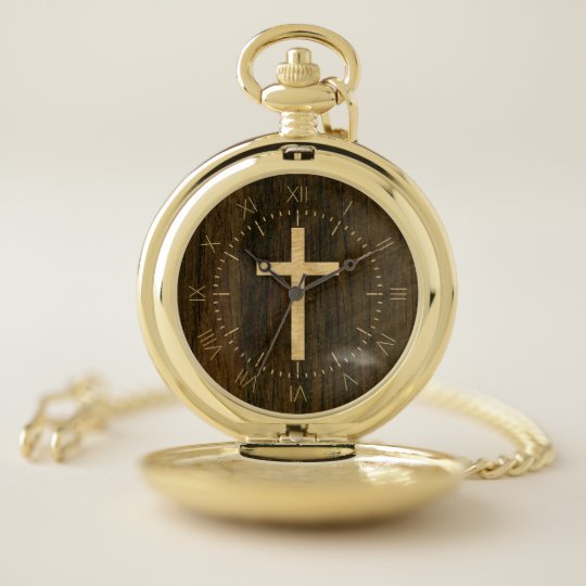 Basic Christian Cross Wooden Veneer Maple Rosewood Pocket Watch ...