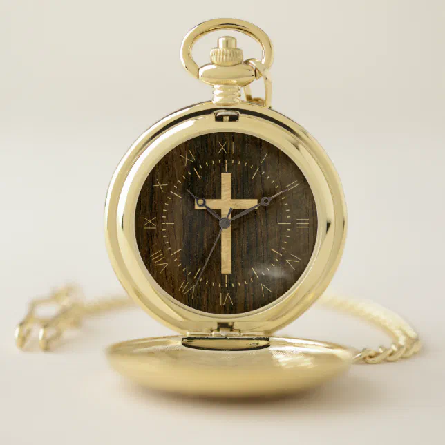 Basic Christian Cross Wooden Veneer Maple Rosewood Pocket Watch | Zazzle