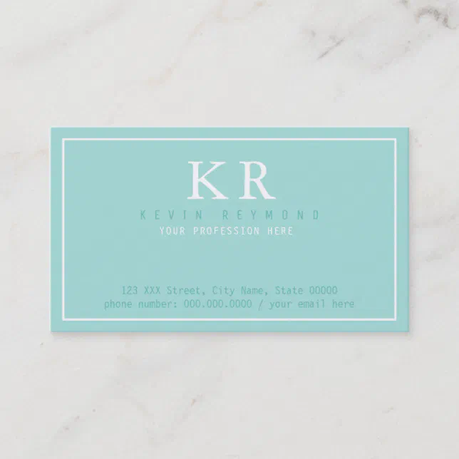 basic clean & clear turquoise blue presentation business card | Zazzle