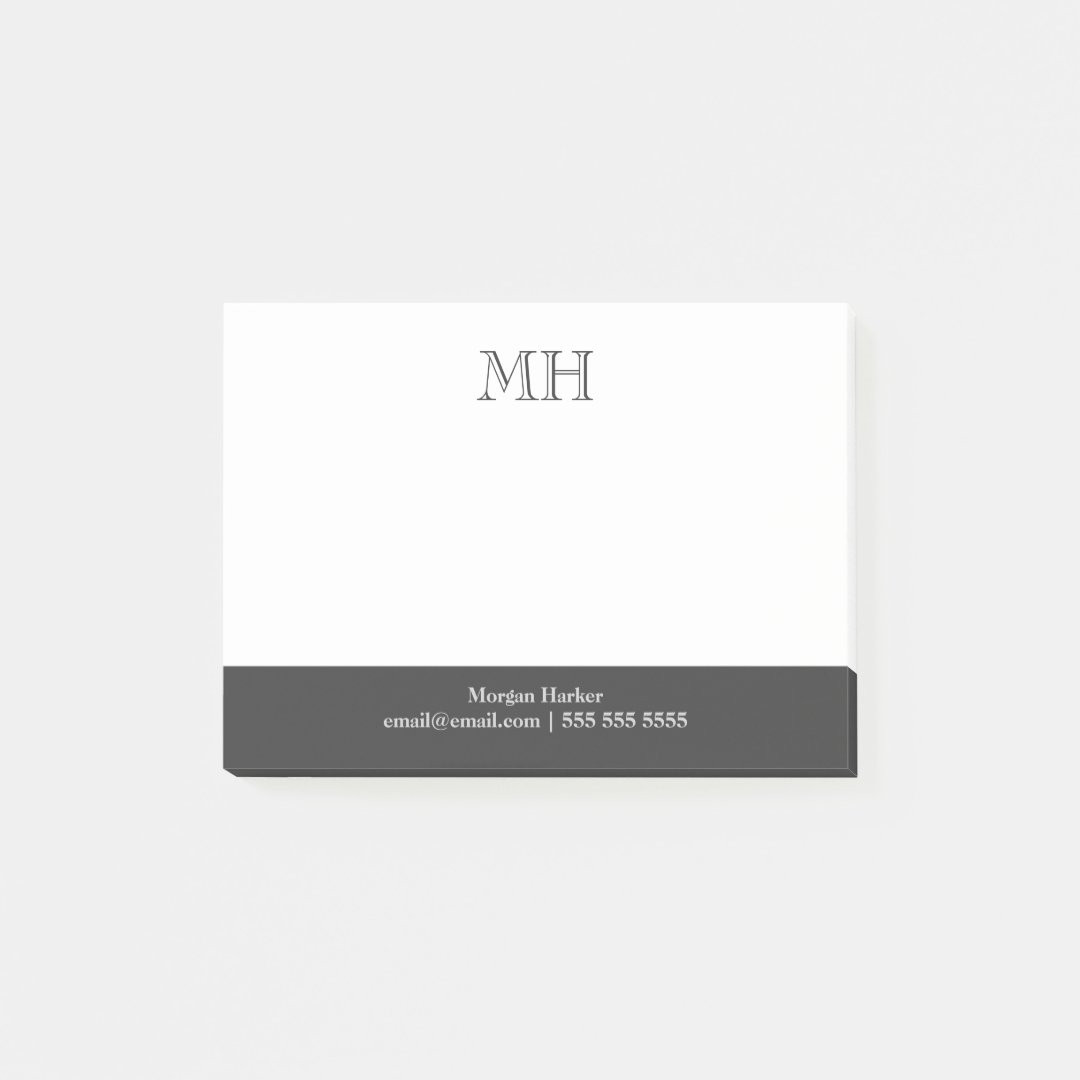 Basic Clean Initials White Gray Post-it Notes | Zazzle