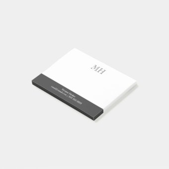 Basic Clean Initials White Gray Post-it Notes | Zazzle