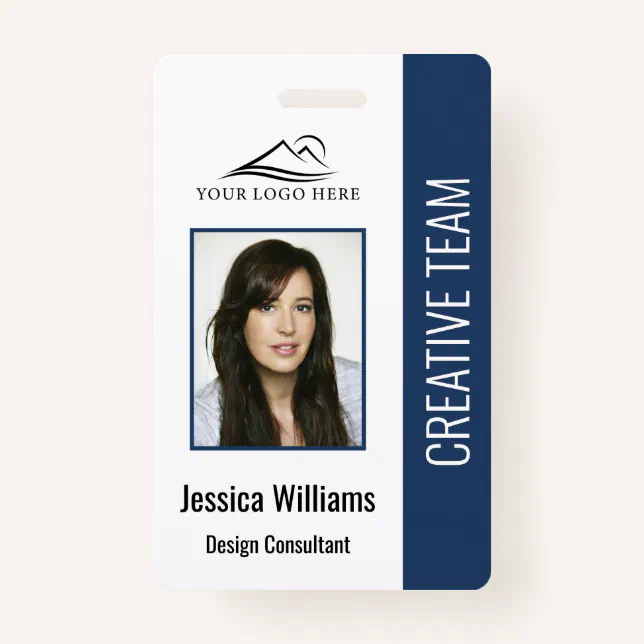 Basic Company Logo Photo Blue Employee Security Badge | Zazzle