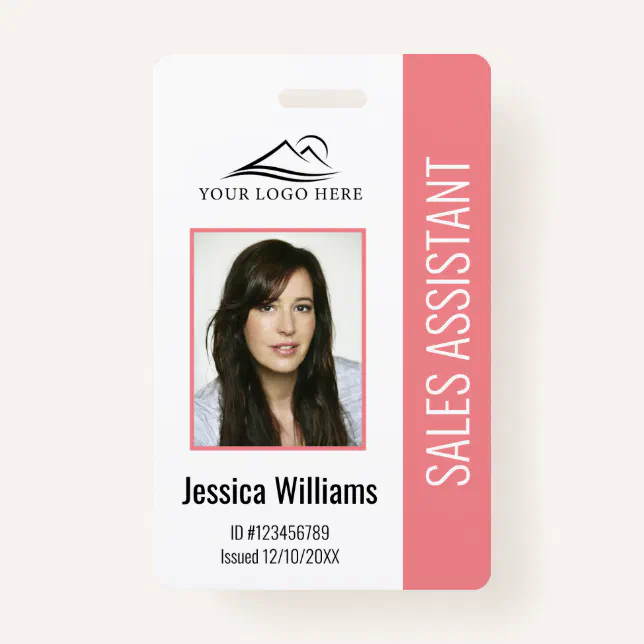 Basic Company Logo Photo Pink Employee Security Badge | Zazzle