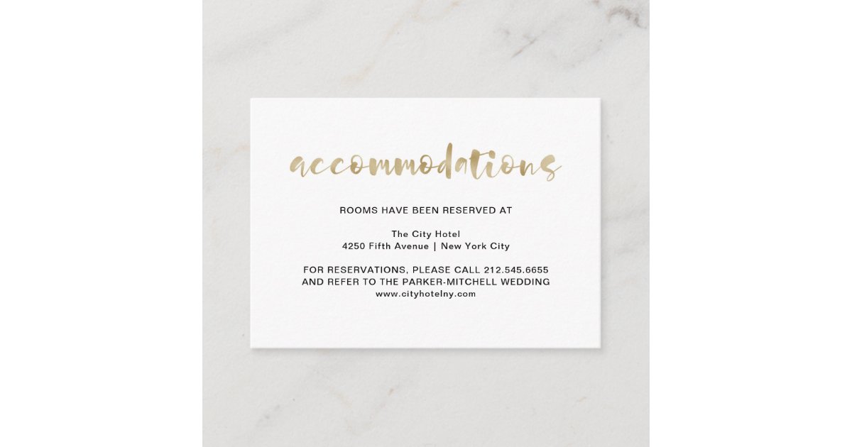 Basic Elegant Faux Gold | Accommodations Enclosure Card | Zazzle
