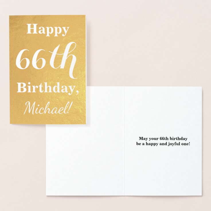 Basic Gold Foil "HAPPY 66th BIRTHDAY"; Custom Name Foil Card | Zazzle
