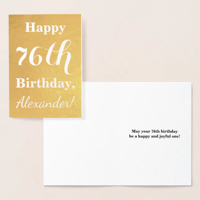 Basic Gold Foil "HAPPY 76th BIRTHDAY"; Custom Name Foil Card | Zazzle