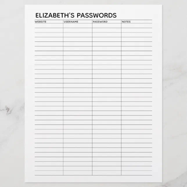 Basic Password Tracker with Username and Notes Flyer | Zazzle