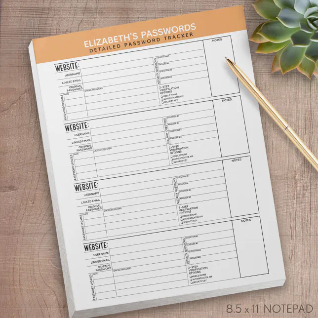 Basic Password Tracker with Username Notepad | Zazzle
