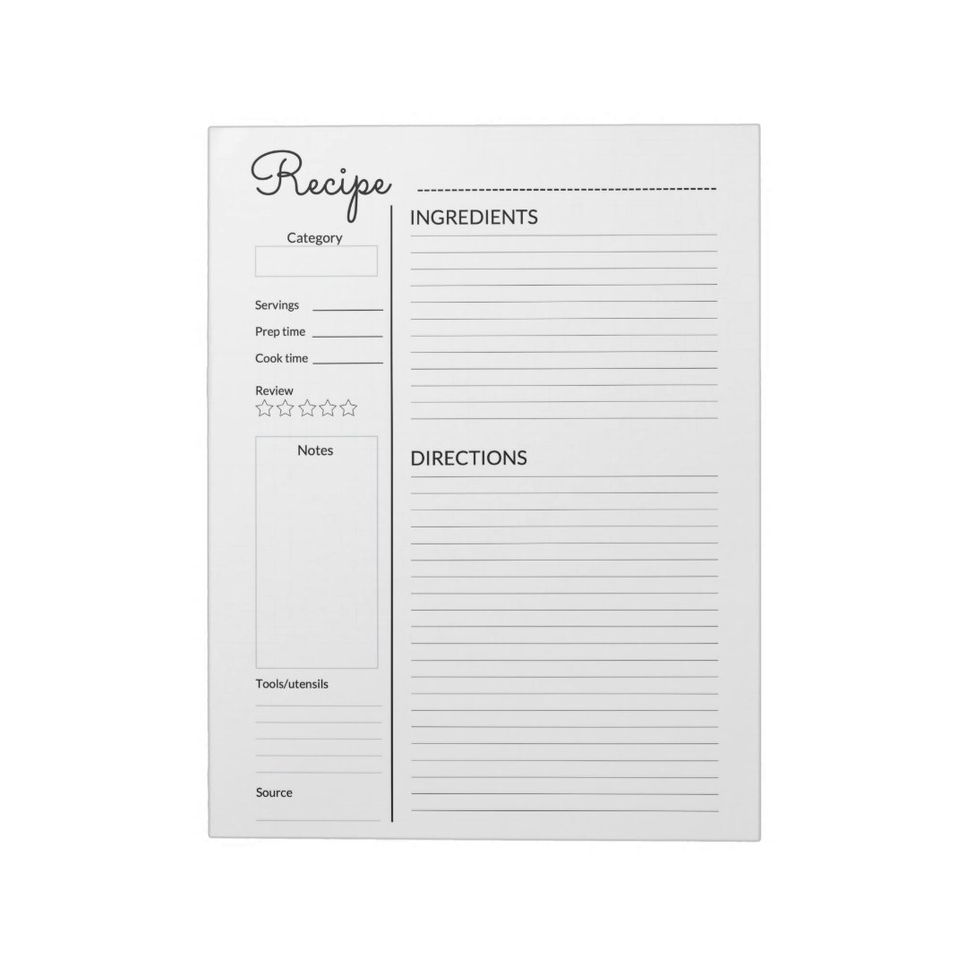 Basic Recipe Pages Notepad | Zazzle