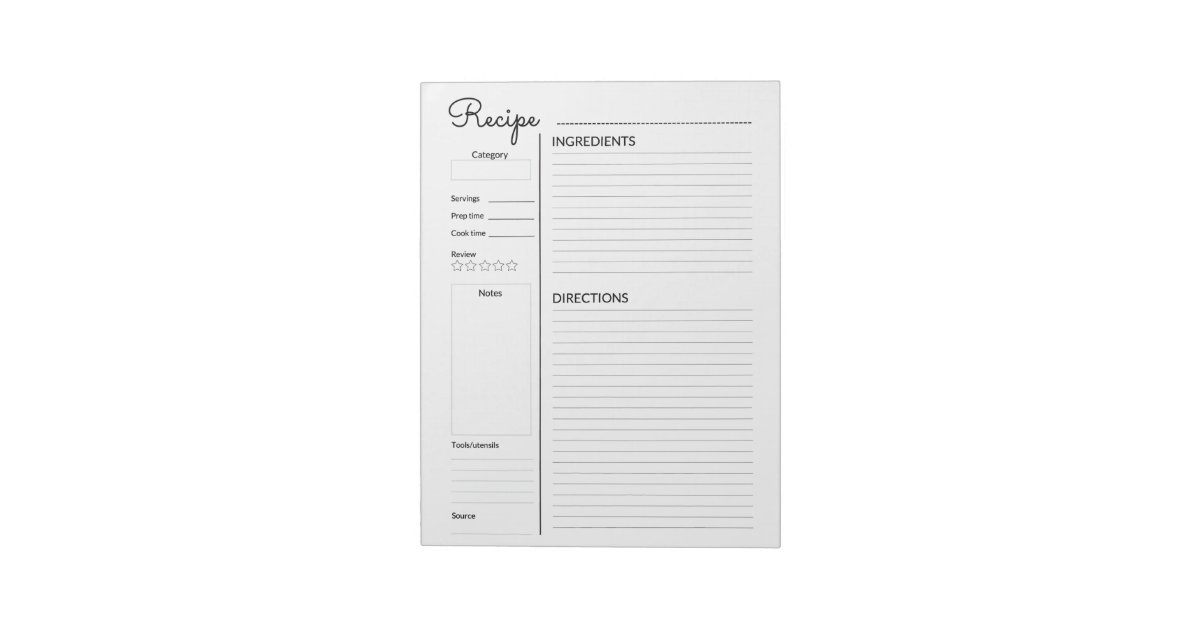 Basic Recipe Pages Notepad | Zazzle