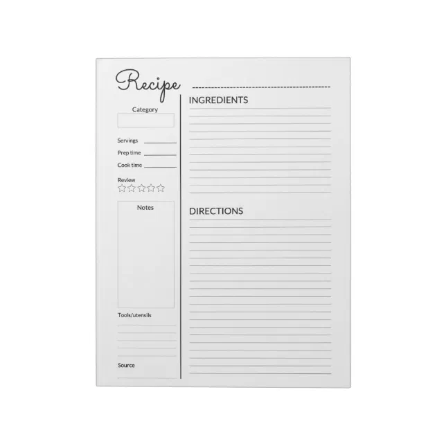 Basic Recipe Pages Notepad | Zazzle