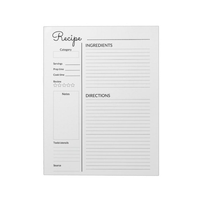 Basic Recipe Pages Notepad | Zazzle.com