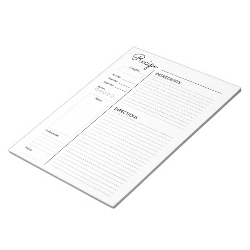 Basic Recipe Pages Notepad | Zazzle