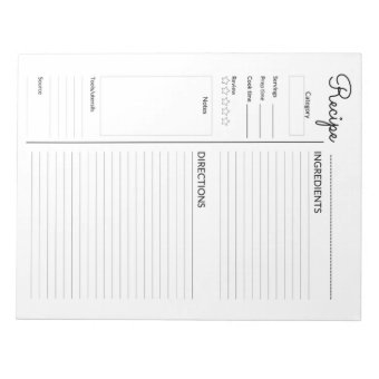 Basic Recipe Pages Notepad | Zazzle
