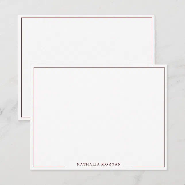 Basic Simple Burgundy Border Stationery Note Card | Zazzle