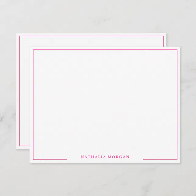 Basic Simple Hot Pink Border Stationery Note Card | Zazzle