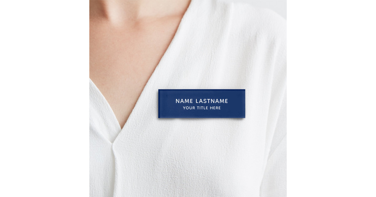Basic Simple Minimalist Modern Navy Blue Title Name Tag | Zazzle