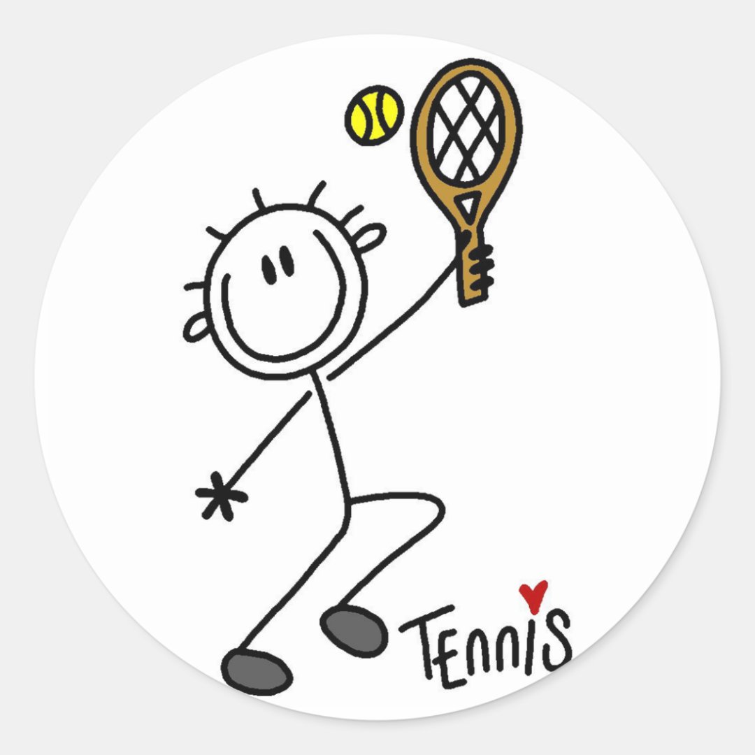 Basic Stick Figure Tennis Tshirts and Gifts Classic Round Sticker | Zazzle