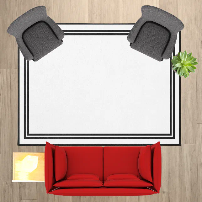 Basic White Solid Color Minimal Black Boarder Rug | Zazzle