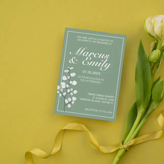 Basil & White Floral Trendy Wedding Invitation | Zazzle