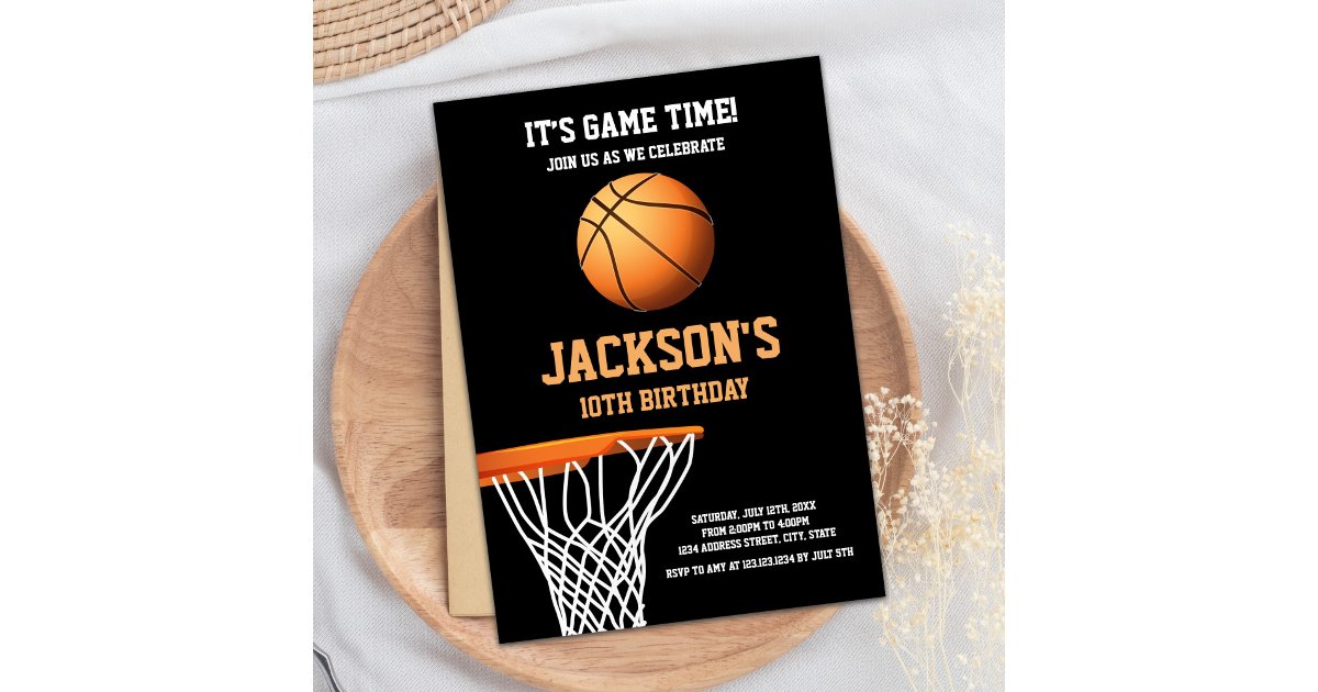 Basket Basketball Ball Birthday Invitations | Zazzle