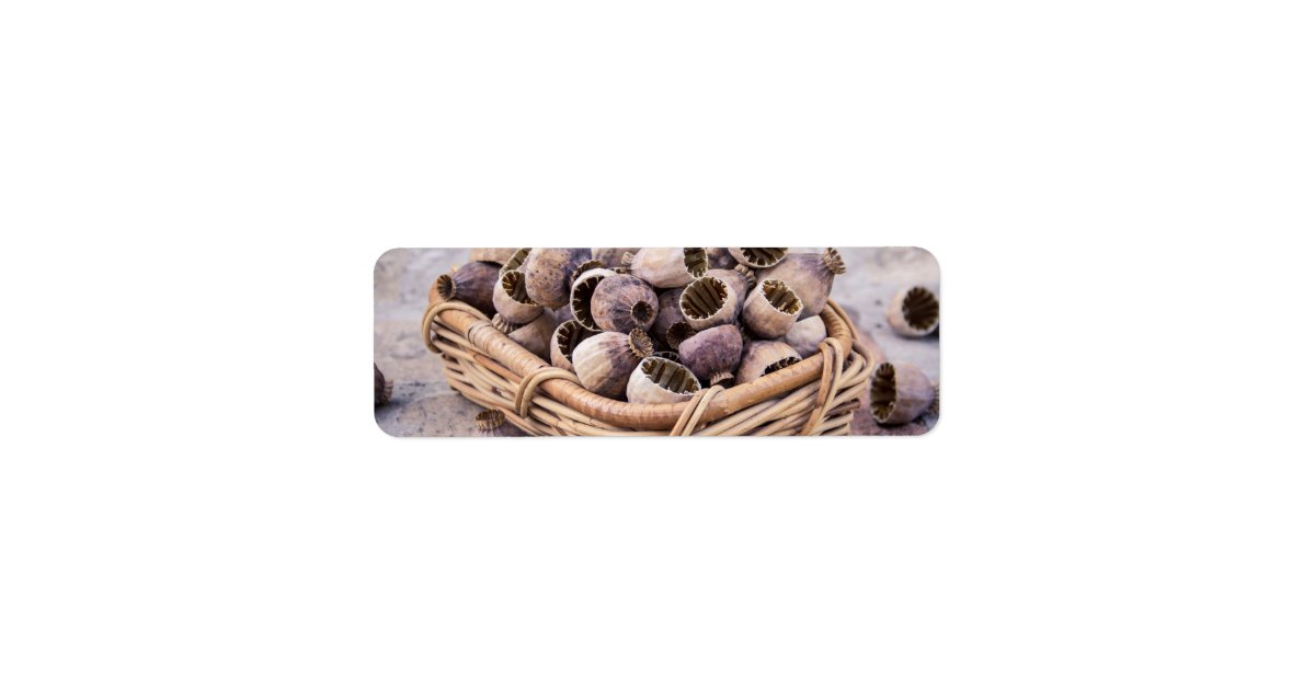 Basket of Dried Pod Poppy Seeds Label | Zazzle