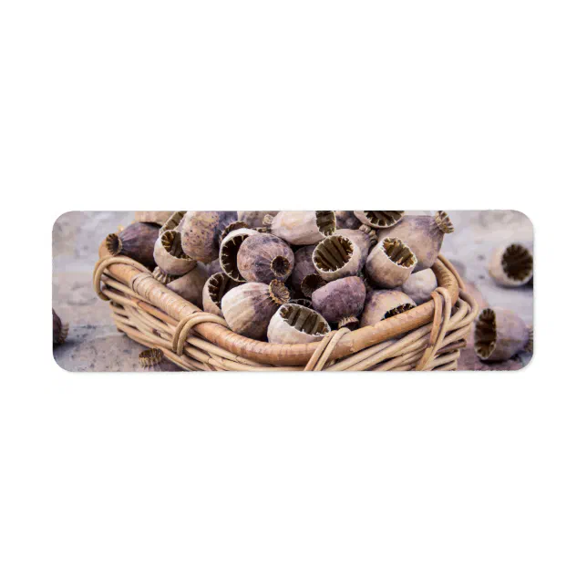 Basket of Dried Pod Poppy Seeds Label | Zazzle