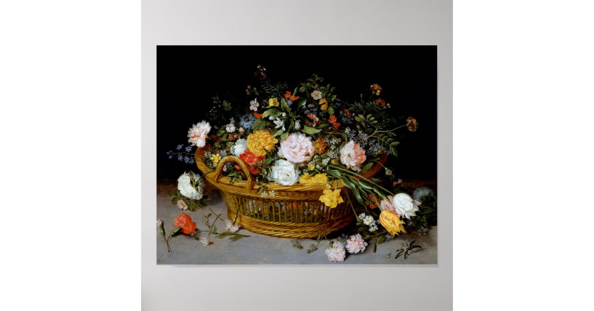 Basket of Flowers, Jan Brueghel the Younger Poster | Zazzle