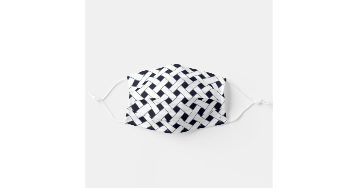 Basket Weave Pattern Navy Blue White Personalized Adult Cloth Face Mask ...